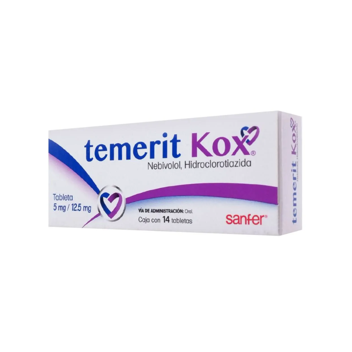TEMERIT KOX. NEVIBOLOL 5 MG/HIDROCLOROTIAZIDA 12.5 MG. CAJA CON 14 TAB ...